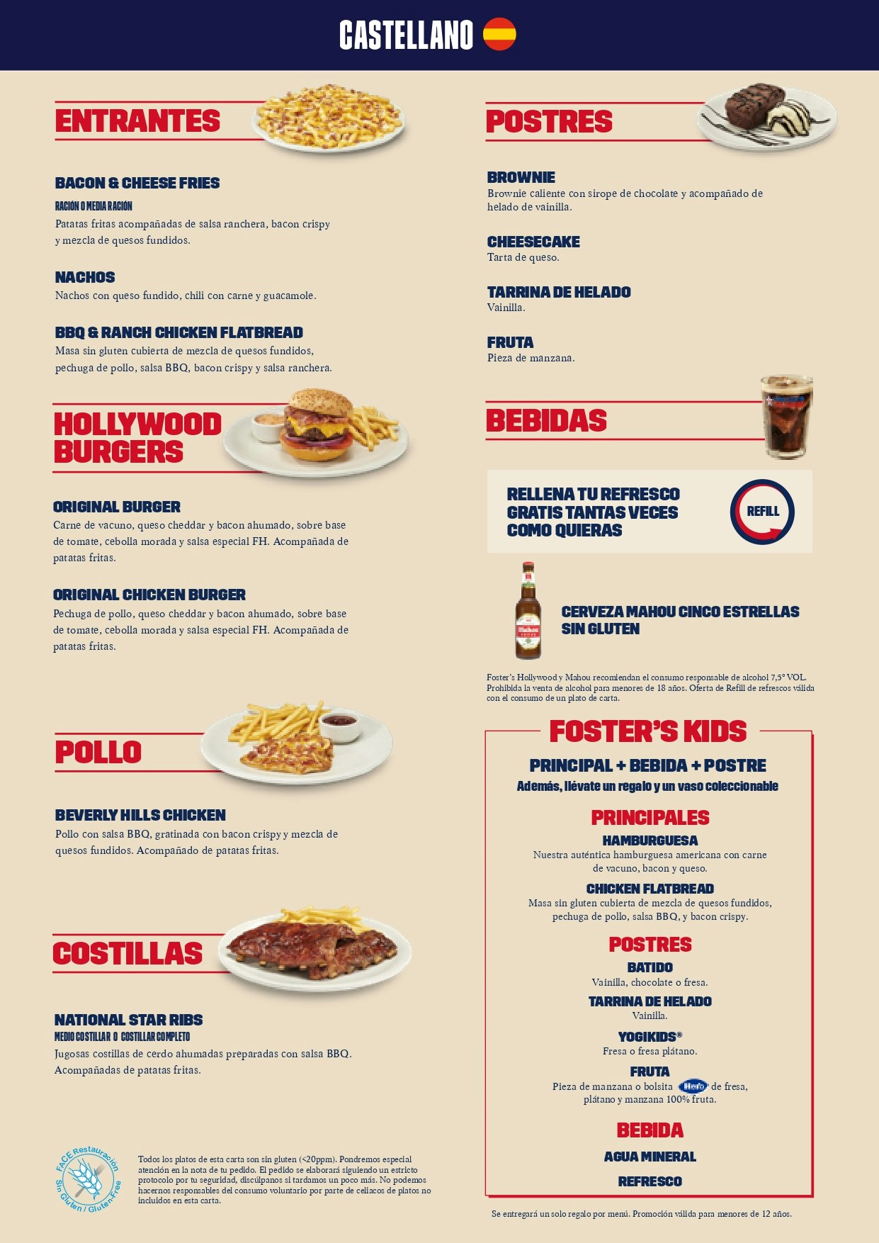 Foster’s Hollywood lanza su nueva carta sin gluten | GranCasa
